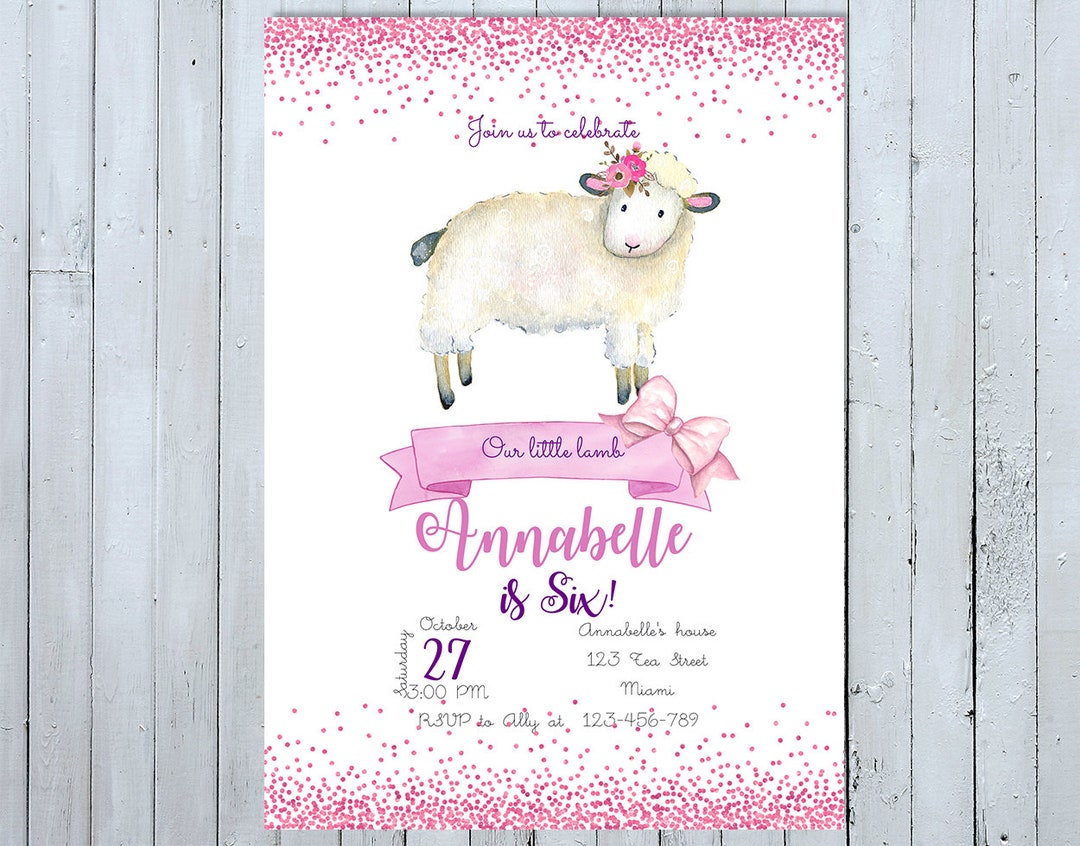 Lamb Birthday Invitation, Lamb Invitation, Lamb Invite, Sheep Birthday ...