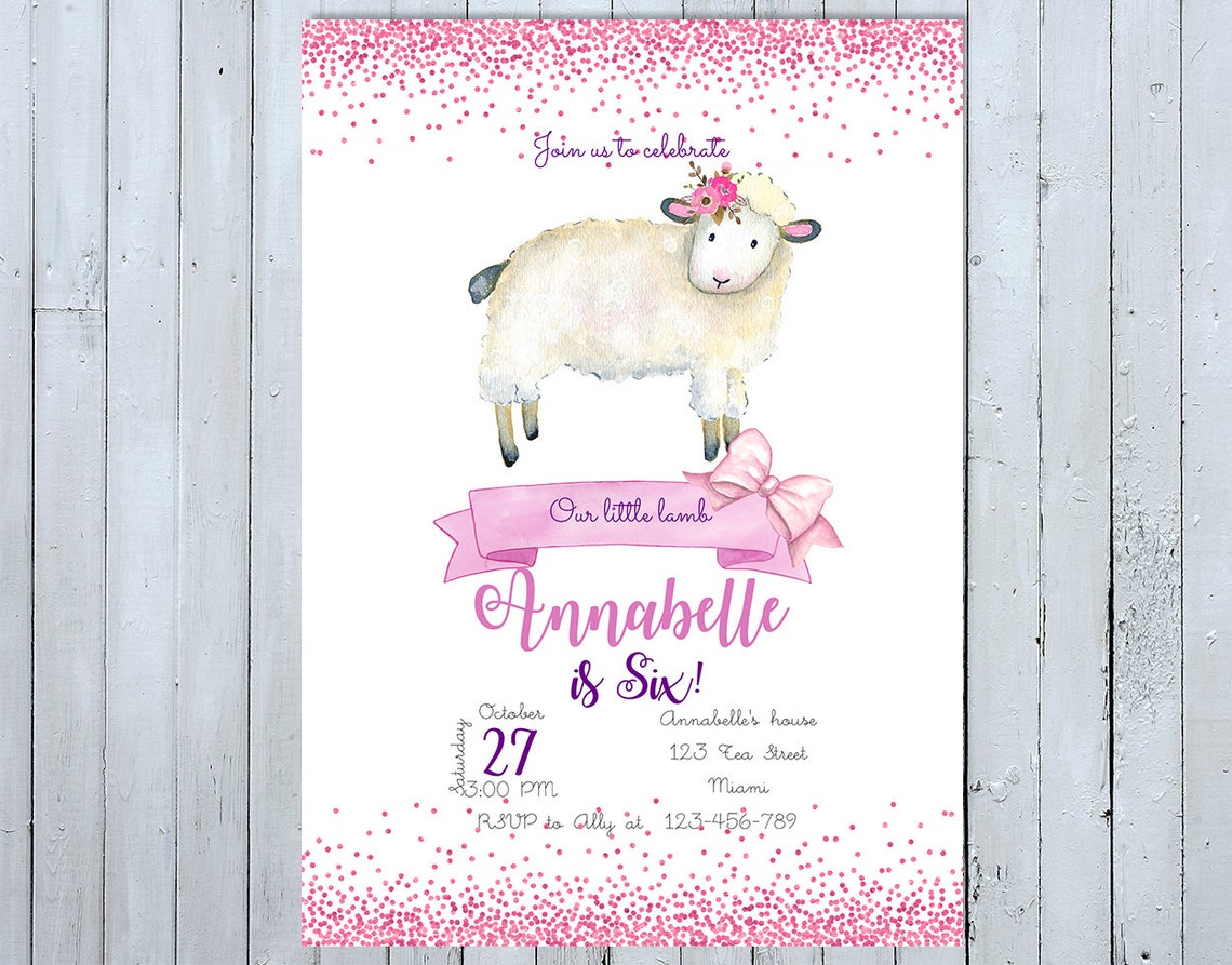 Lamb Birthday Invitation, Lamb Invitation, Lamb Invite, Sheep Birthday ...