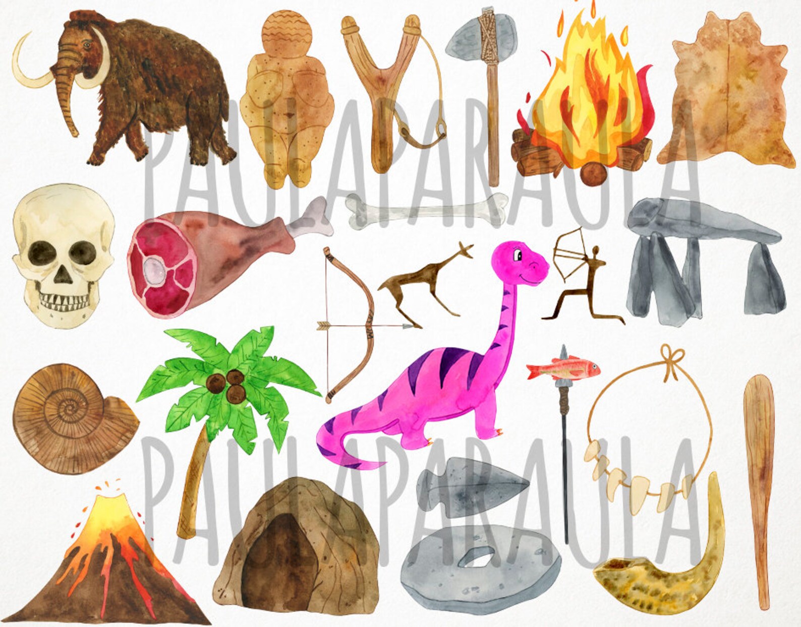 Watercolor Stone Age Clipart Prehistoric Clipart Caverman - Etsy