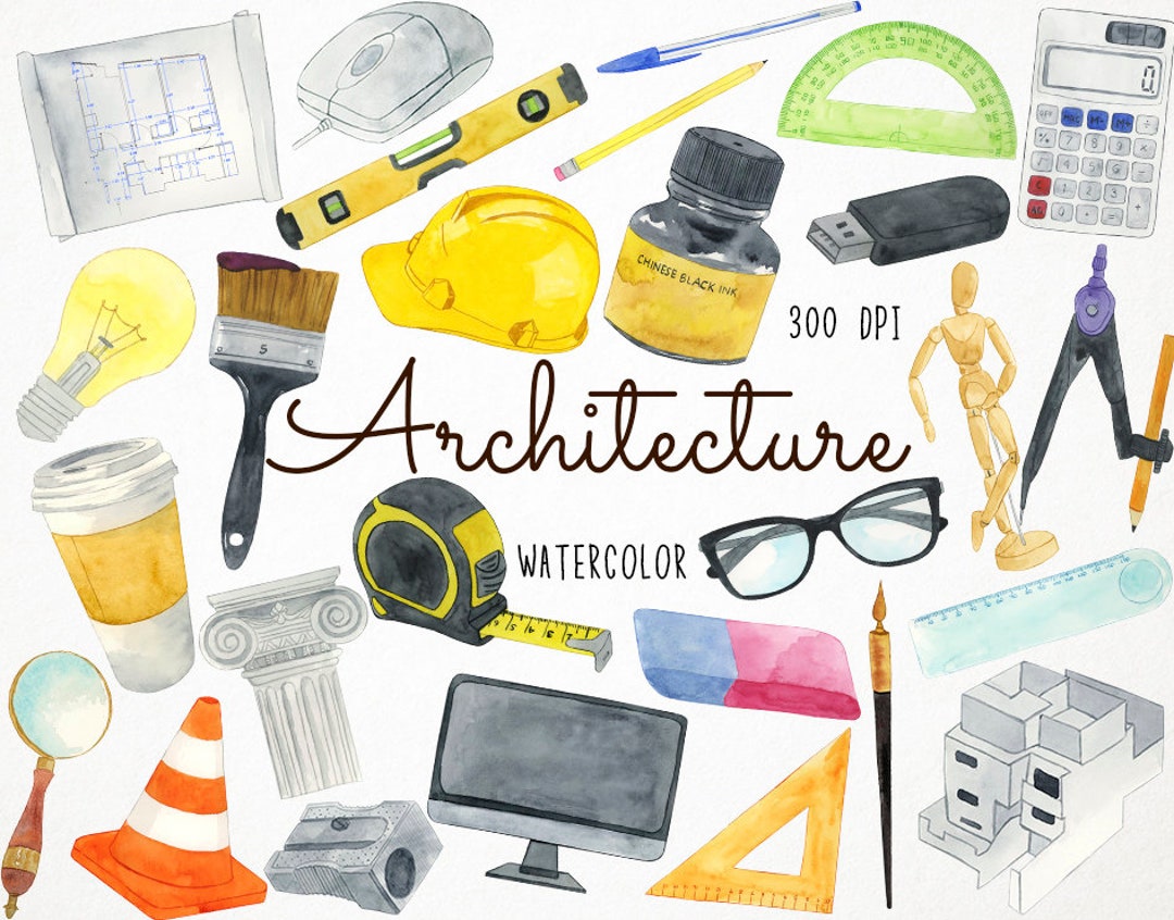 Watercolor Architecture Clipart, Architect Clipart, Building Clipart, Builder Clipart ...