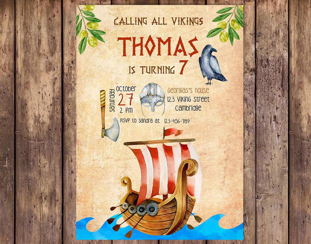 Vikings Birthday Invitation, Vikings Invitation, Vikings Invite ...