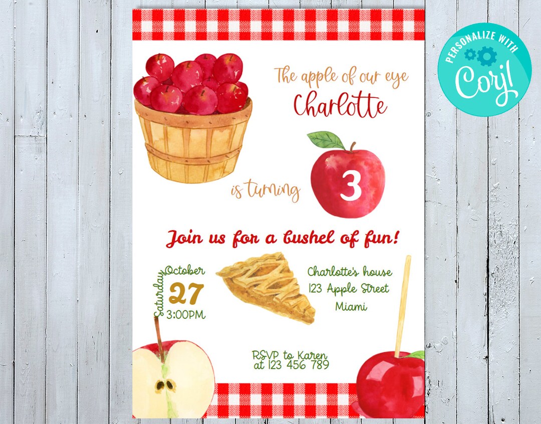 Editable Apple Invitation, Apple Birthday Invitation, Instant Download ...