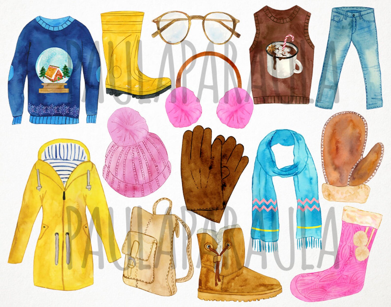 Watercolor Winter Clothes Clipart Winter Outfit Clipart - Etsy