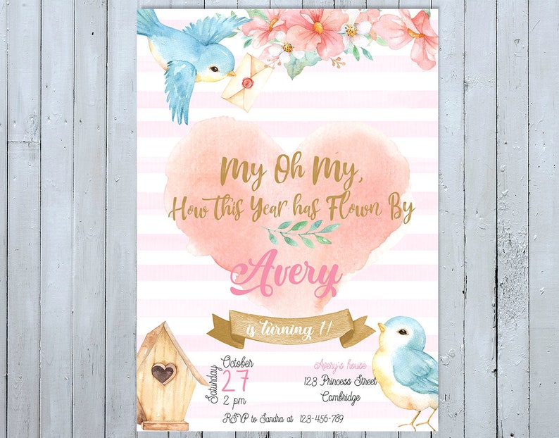 Bird Birthday Invitation Bird Invitation Bird Invite Spring - Etsy