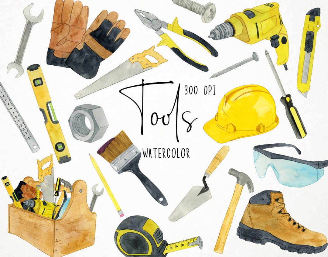 Watercolor Tools Clipart, Hand Tools Clipart, Tool Kit Clipart, Toolbox ...