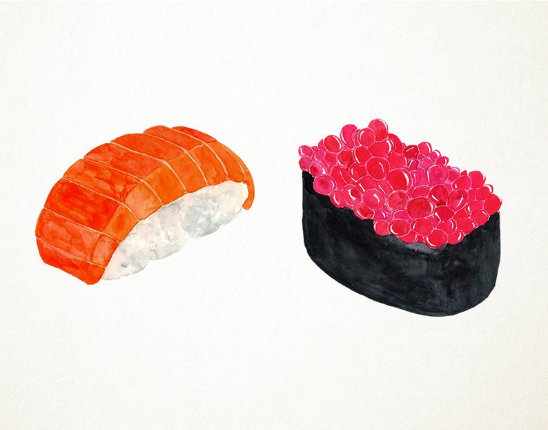 Watercolor Sushi Clipart, Asian Clipart, Fish Clipart, Japanese Clipart ...