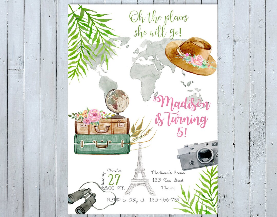Travel Birthday Invitation, Adventure Invitation, Suitcase Invitation ...