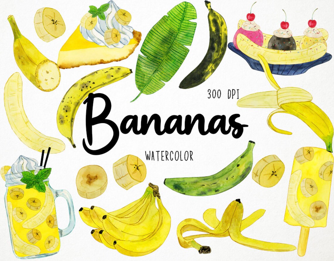 Watercolor Banana Clipart, Banana Clip Art, Banana Graphics, Banana ...