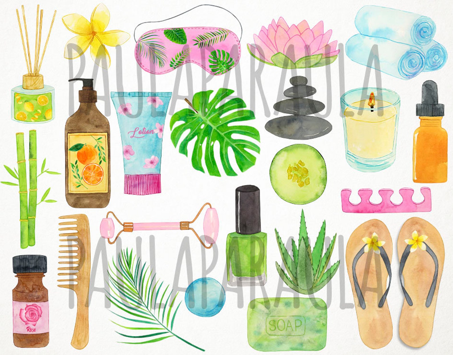 Watercolor Spa Clipart Self Care Clipart Beauty Clipart | Etsy