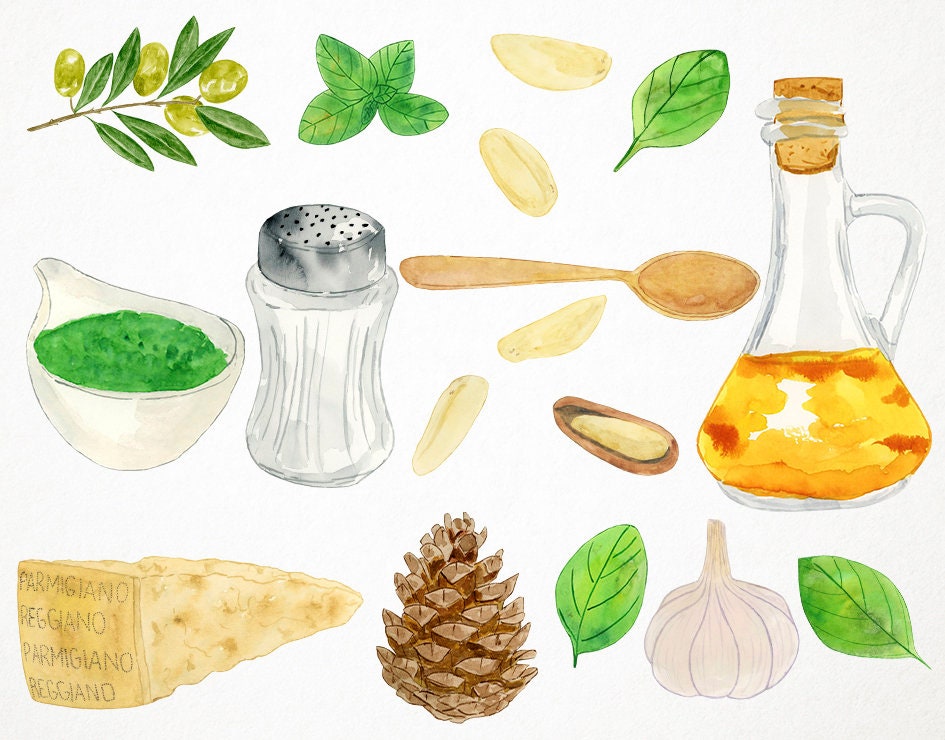 Watercolor Pesto Clipart, Pesto Clip Art, Pesto Illustration, Italian ...