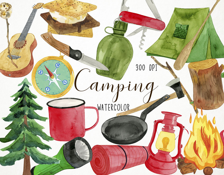 Camping Clipart, Camping Clip Art, Watercolor Camping Clipart, Camping ...