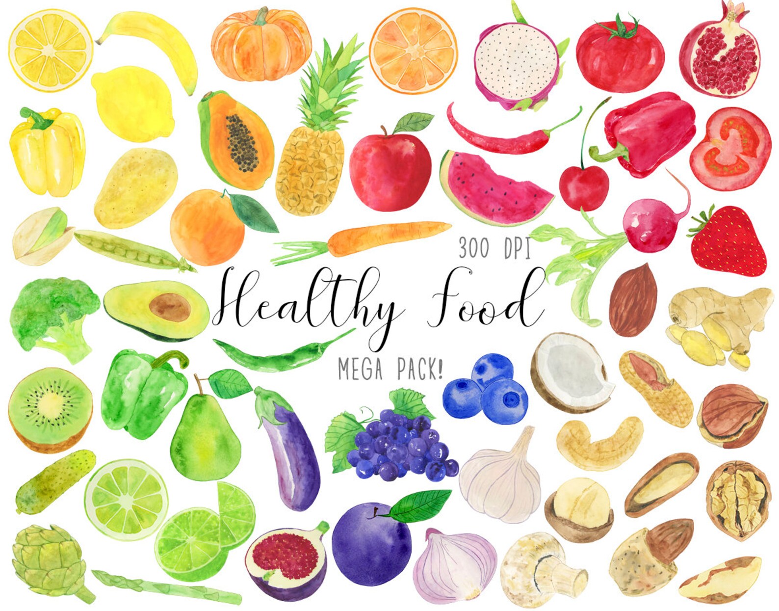 Food Clipart Fruit Clipart Watercolor Clipart Vegetable - Etsy