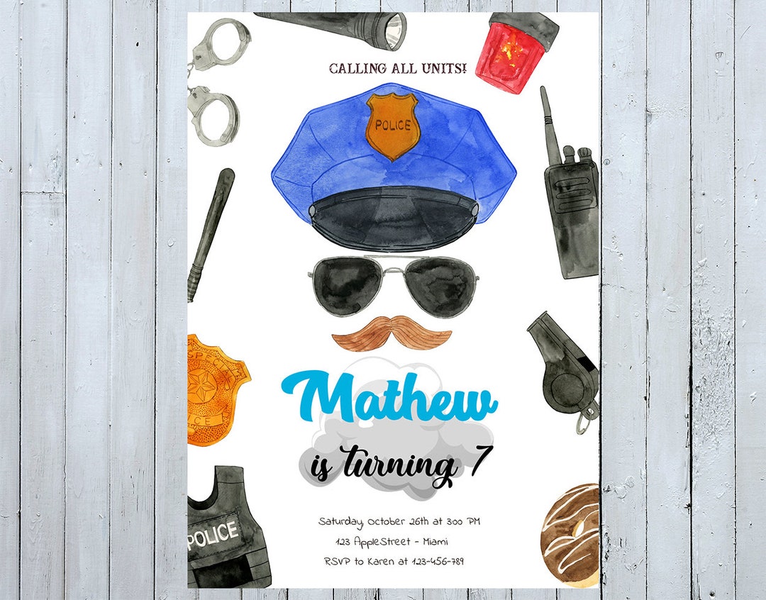 Police Birthday Invitation, Policeman Invitation, Police Officer ...