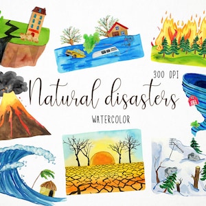 Watercolor Natural Disasters Clipart, Catastrophes Clipart, Calamity ...