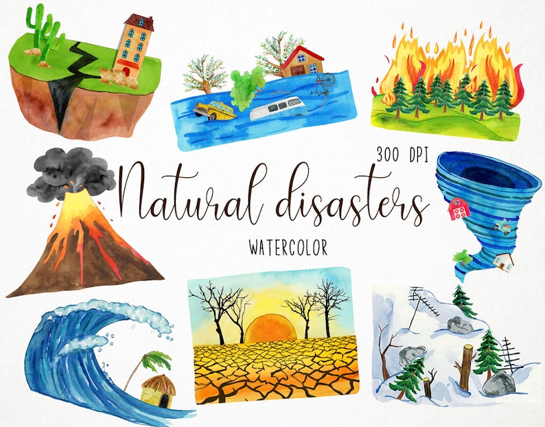 Watercolor Natural Disasters Clipart, Catastrophes Clipart, Calamity ...