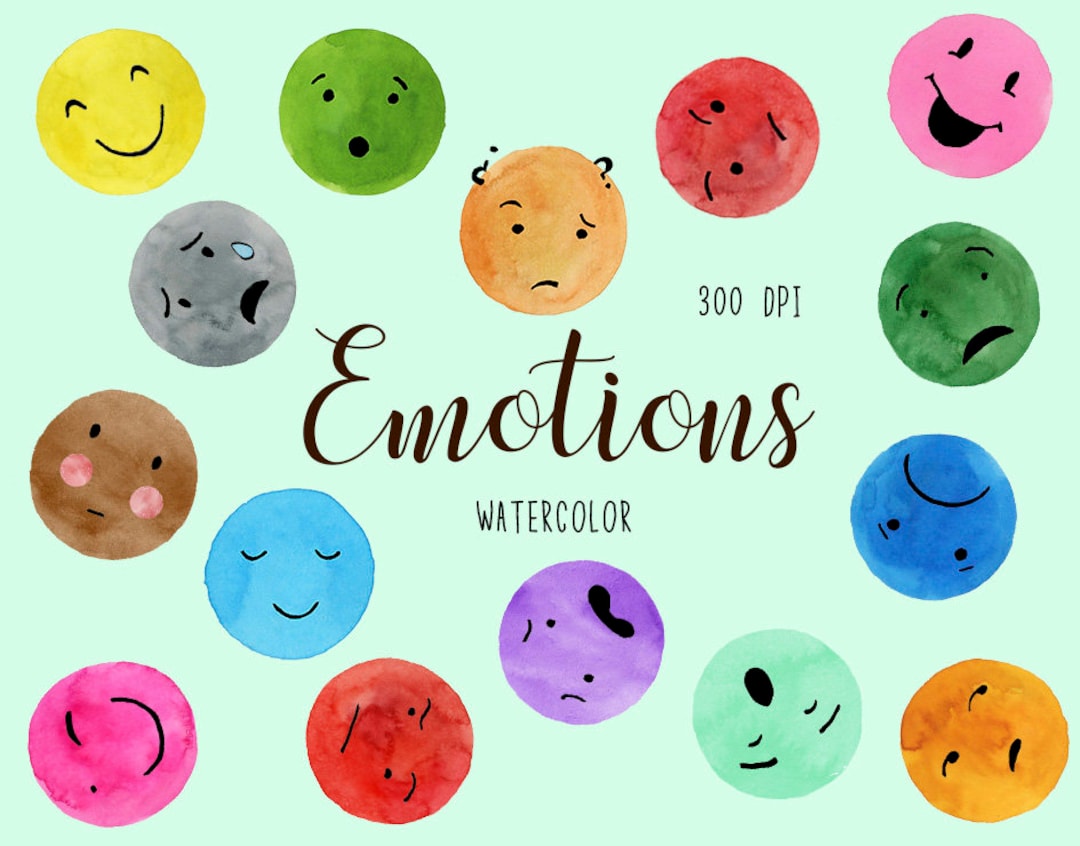 Watercolor Emotions Clipart, Faces Clipart, Emojis Clipart, Feelings ...