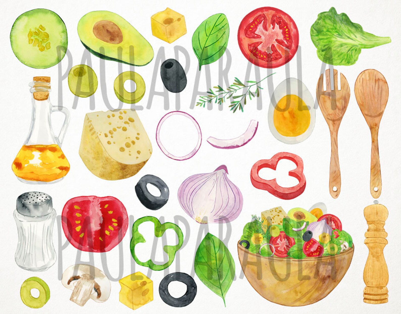 Watercolor Salad Clipart Salad Ingredients Clipart Healthy | Etsy