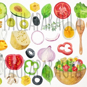 Watercolor Salad Clipart, Salad Ingredients Clipart, Healthy Food ...
