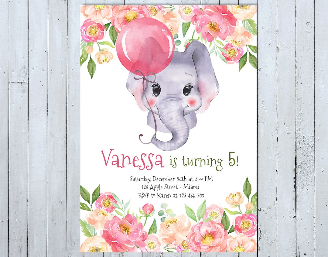 Elephant Birthday Invitation, Elephant Invitation, Jungle Birthday ...