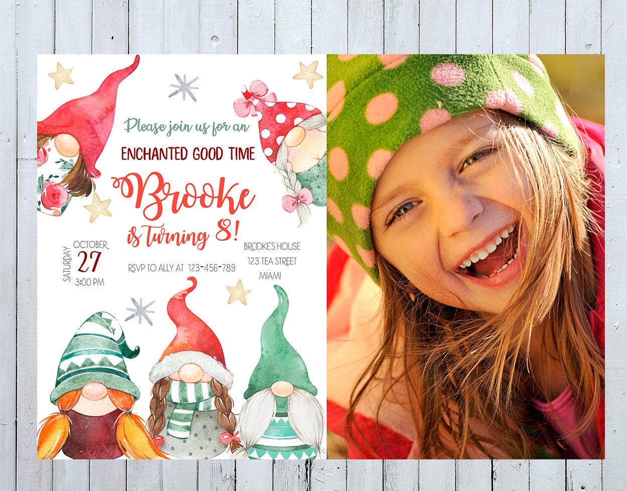 Gnome Invitation with Photo Gnome Birthday Invitation with | Etsy