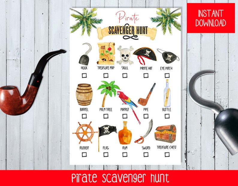 Printable Pirates Scavenger Hunt for Kids, Pirates Scavenger Hunt for ...