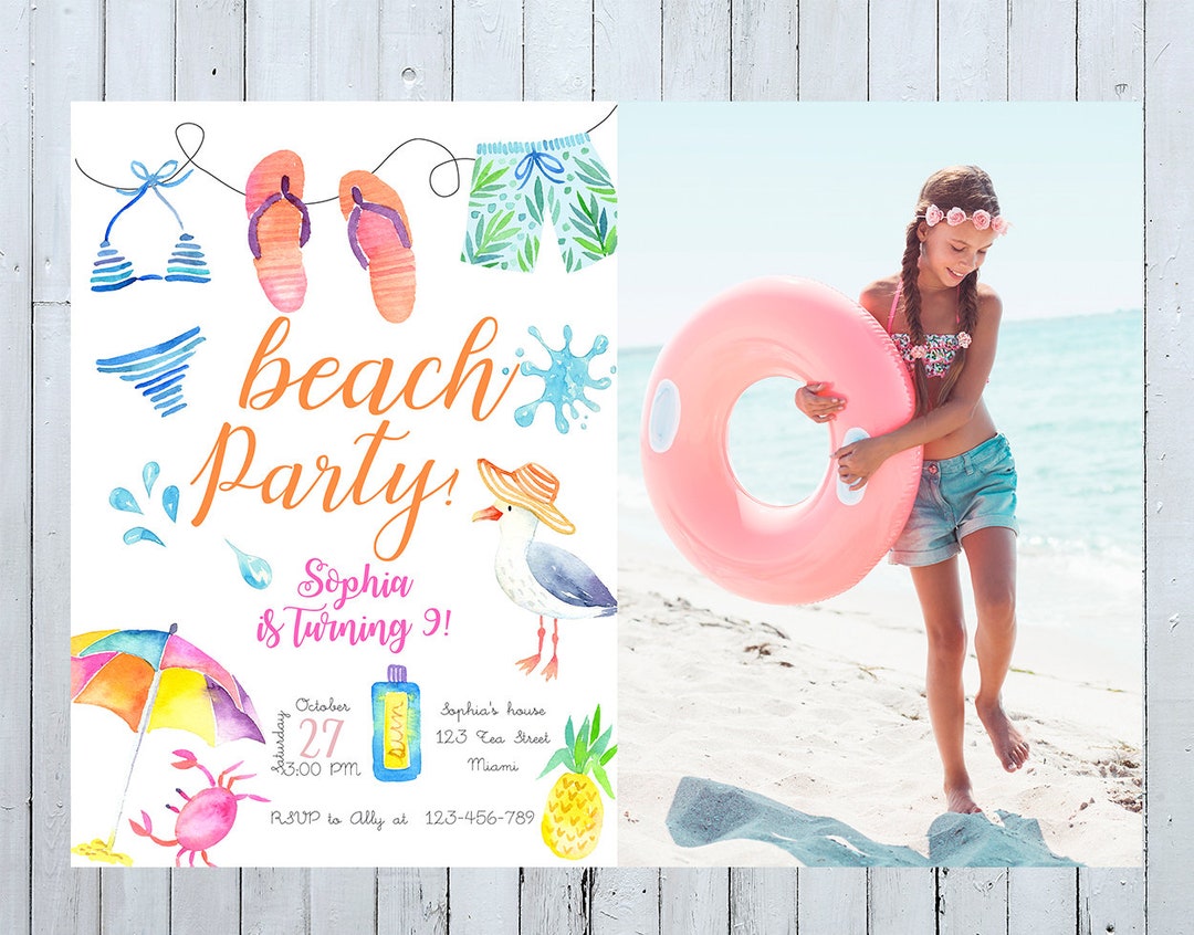 Summer Birthday Invitation With Photo, Beach Invitation With Picture ...