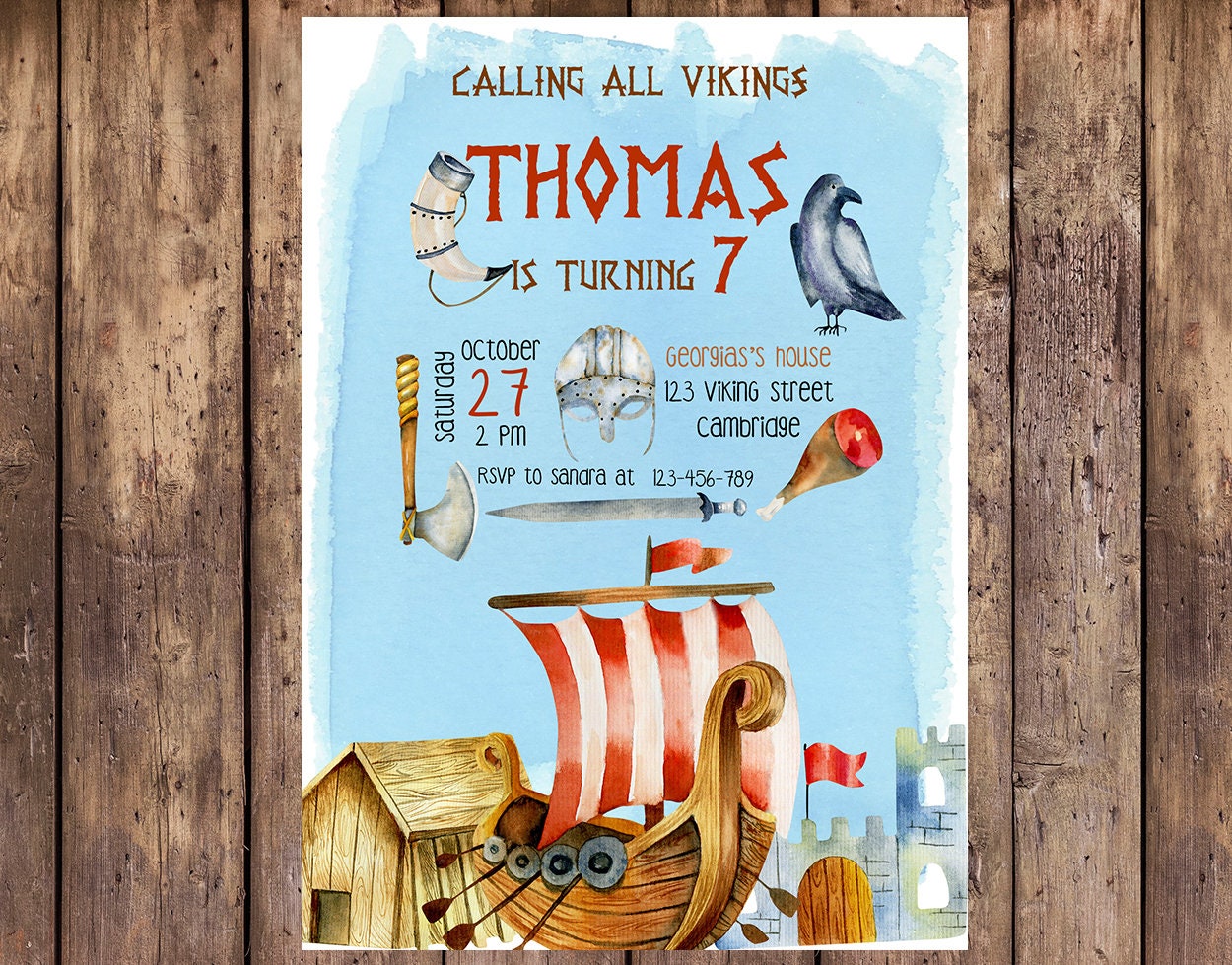 Viking Invitation, Viking Invite, Viking Birthday Invitation, Viking ...
