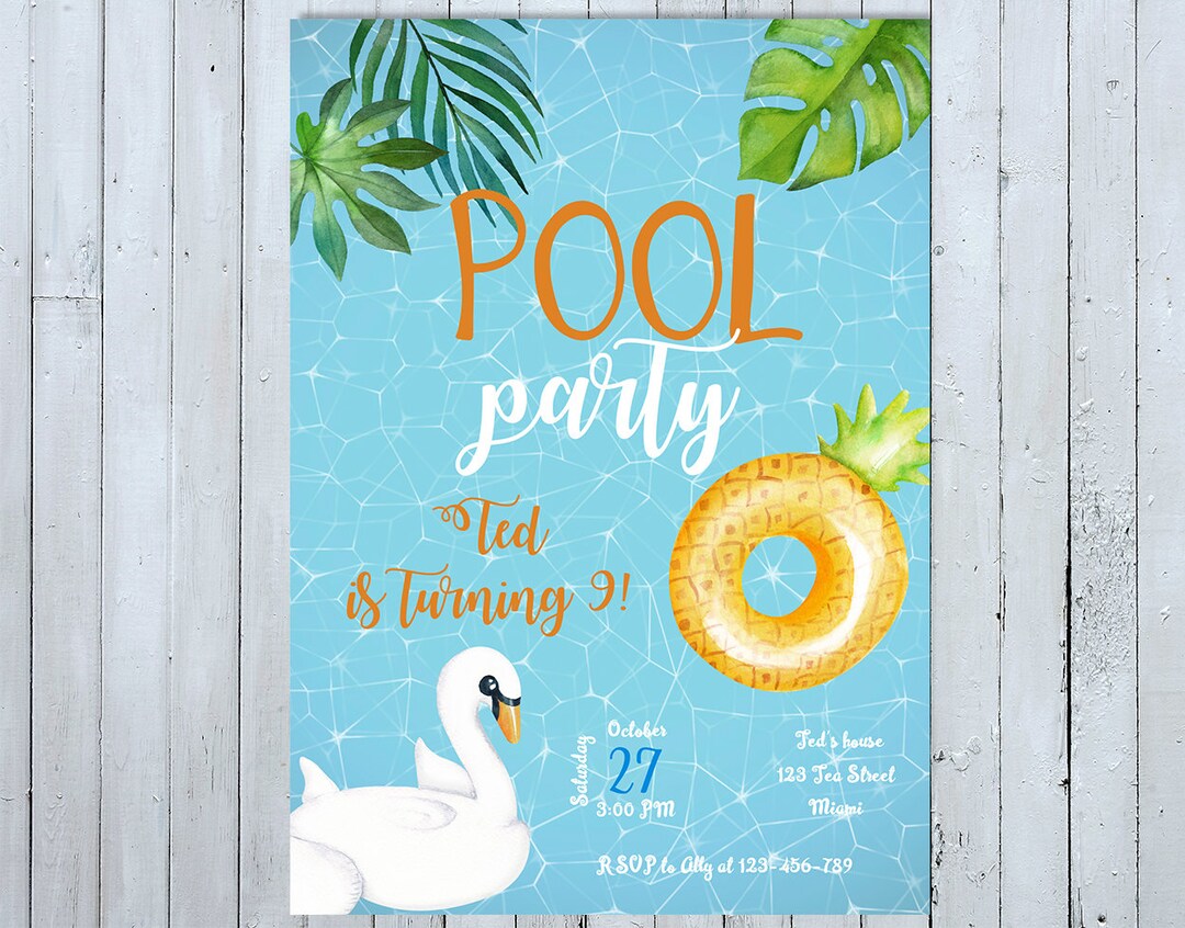 Pool Party Birthday Invite, Pool Party Invite, Pool Party Invitation ...