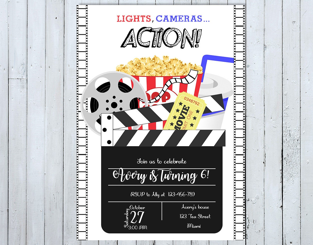 Movie Birthday Invitation, Cinema Invitation, Movie Night Invitation ...