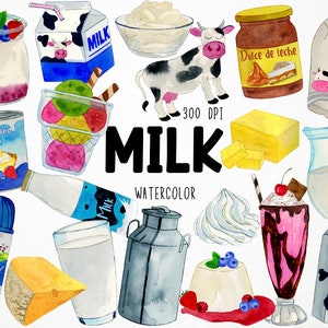 Watercolor Dairy Clipart, Dairy Graphics, Dairy Illustration, Milk ...
