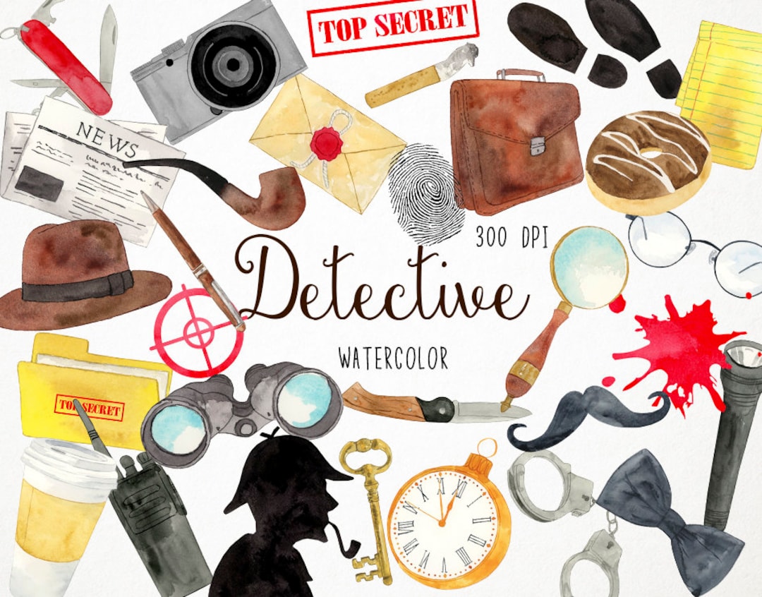 Watercolor Detective Clipart, Detective Graphics, Private Investigator ...
