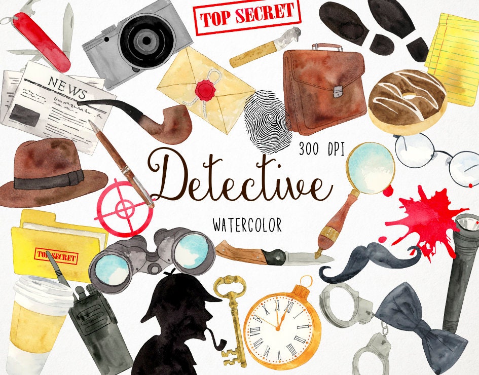 Watercolor Detective Clipart Detective Graphics Private - Etsy UK