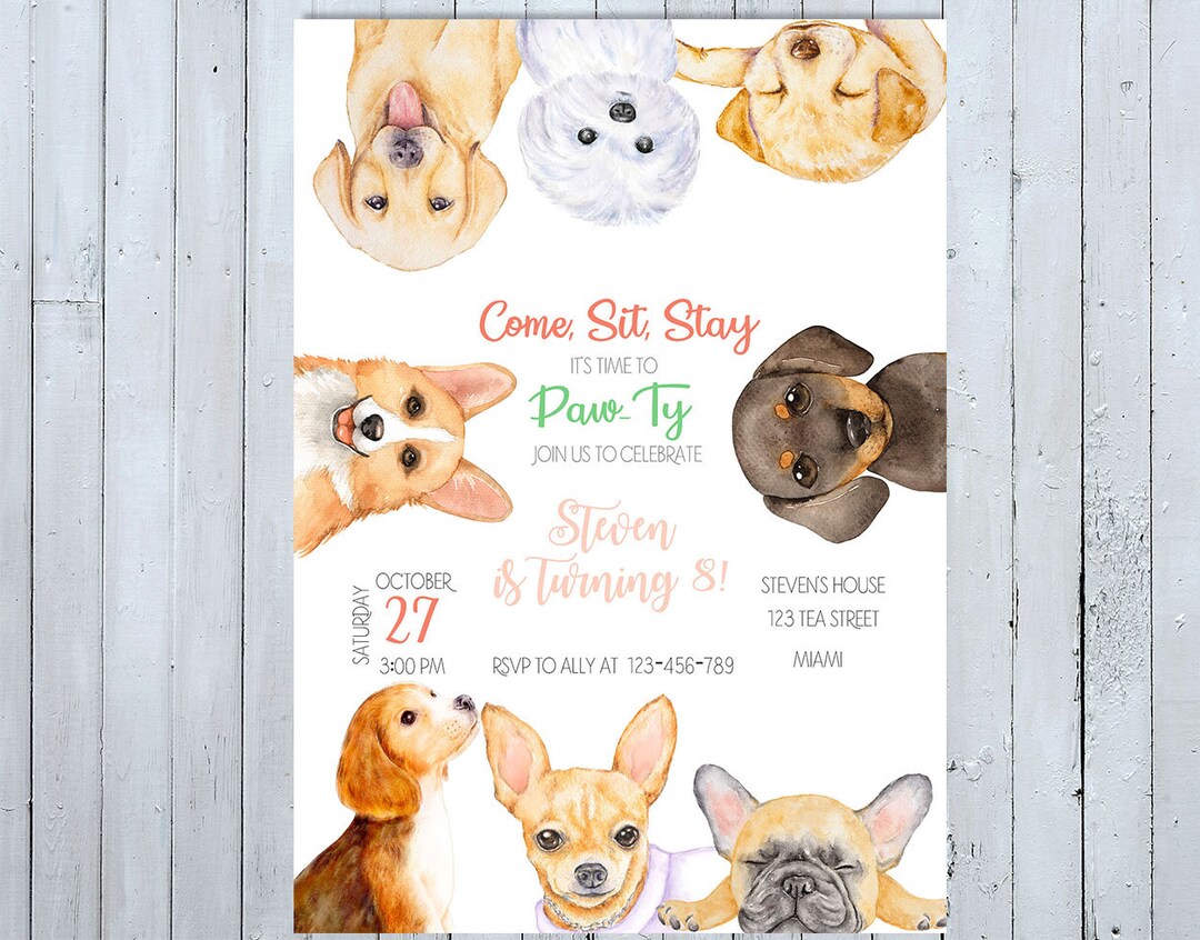 Dogs Invitation, Dogs Birthday Invitation, Dogs Invite, Dogs Party ...