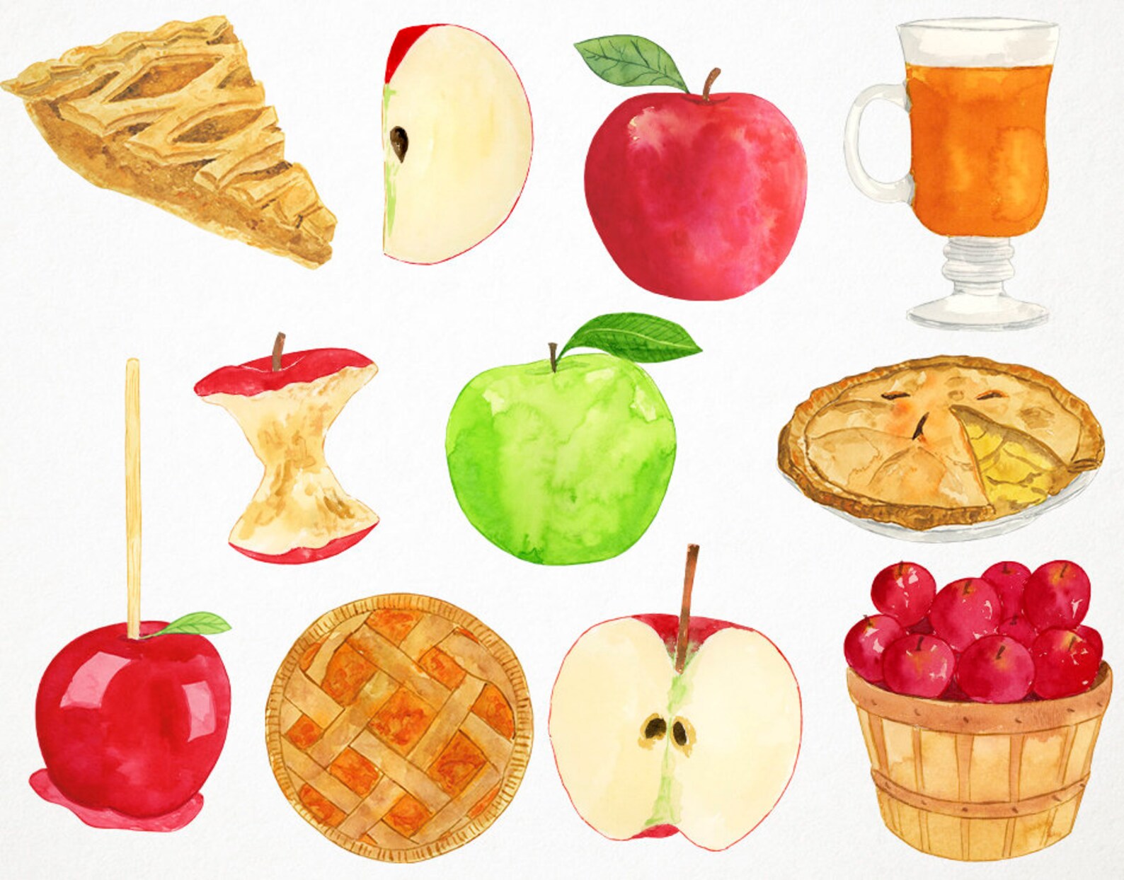 Apple Clipart, Watercolor Apple Clipart, Apple Picking Clipart, Apple ...