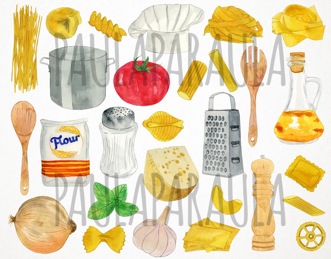 Watercolor Pasta Clipart Italian Pasta Clipart Pasta - Etsy