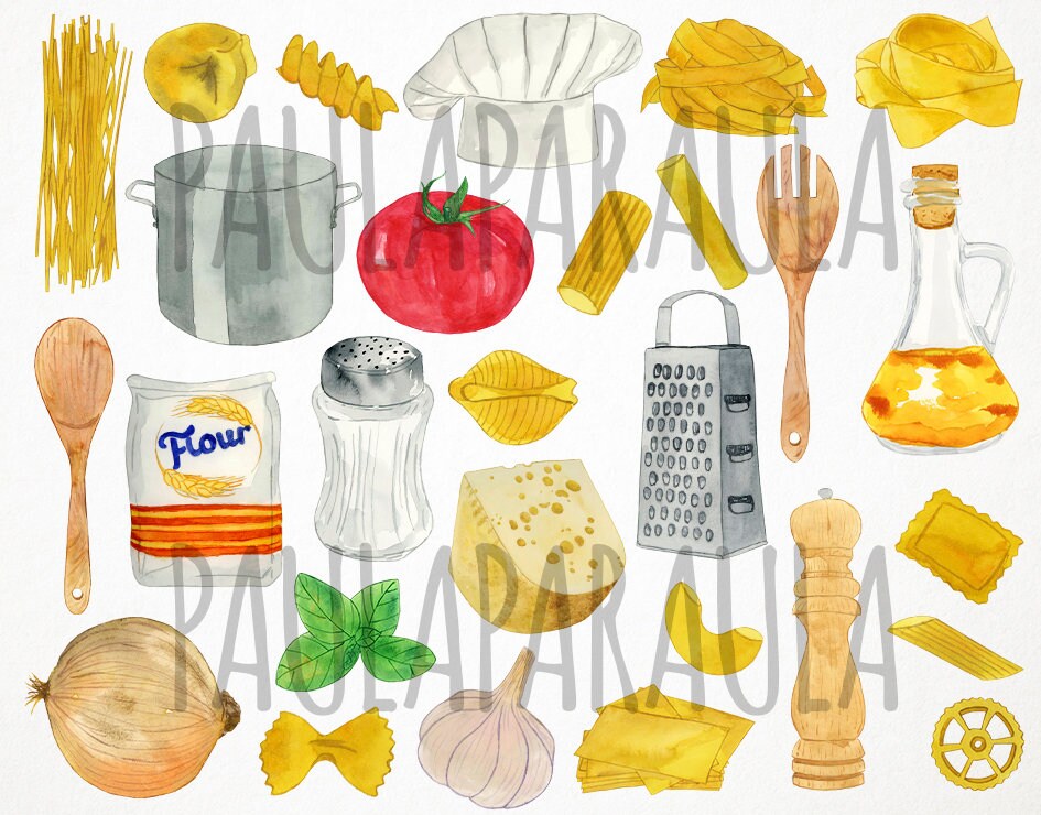 Watercolor Pasta Clipart, Italian Pasta Clipart, Pasta Graphics ...