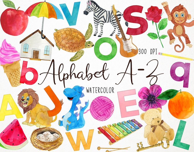 Watercolor Alphabet Clipart Alphabet A-Z Clipart Alphabet - Etsy