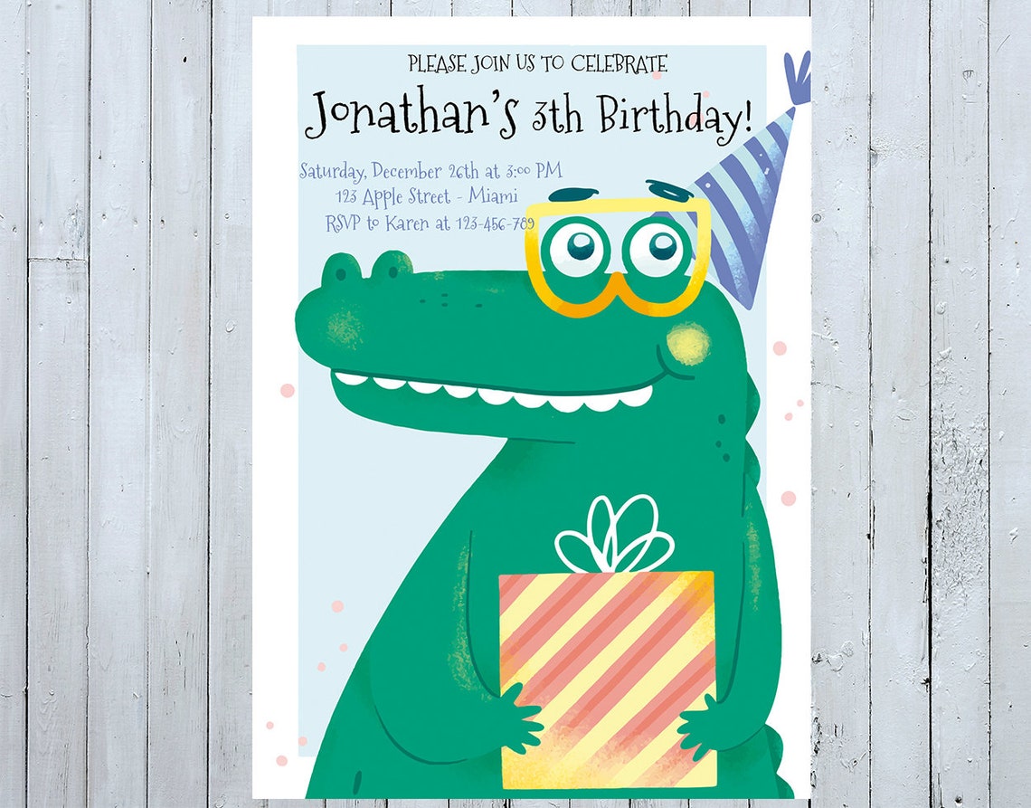 Crocodile Birthday Invitation Alligator Birthday Invitation - Etsy
