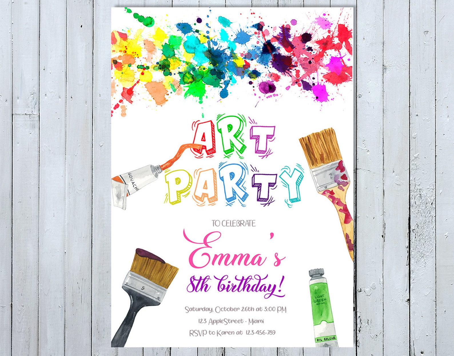 Art Party Birthday Invitation Art Party Invitation Art Party | Etsy