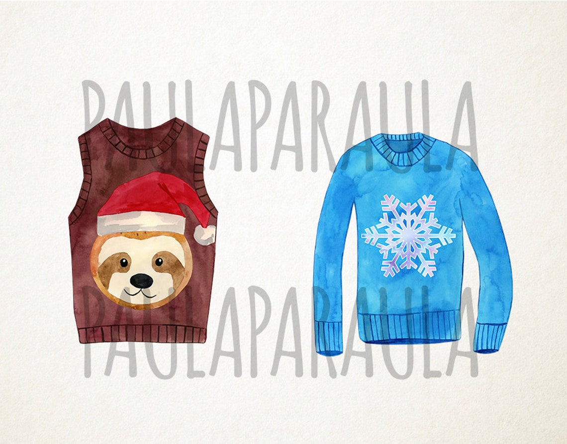 Watercolor Ugly Sweaters Clipart, Ugly Christmas Sweaters Clipart, Ugly ...