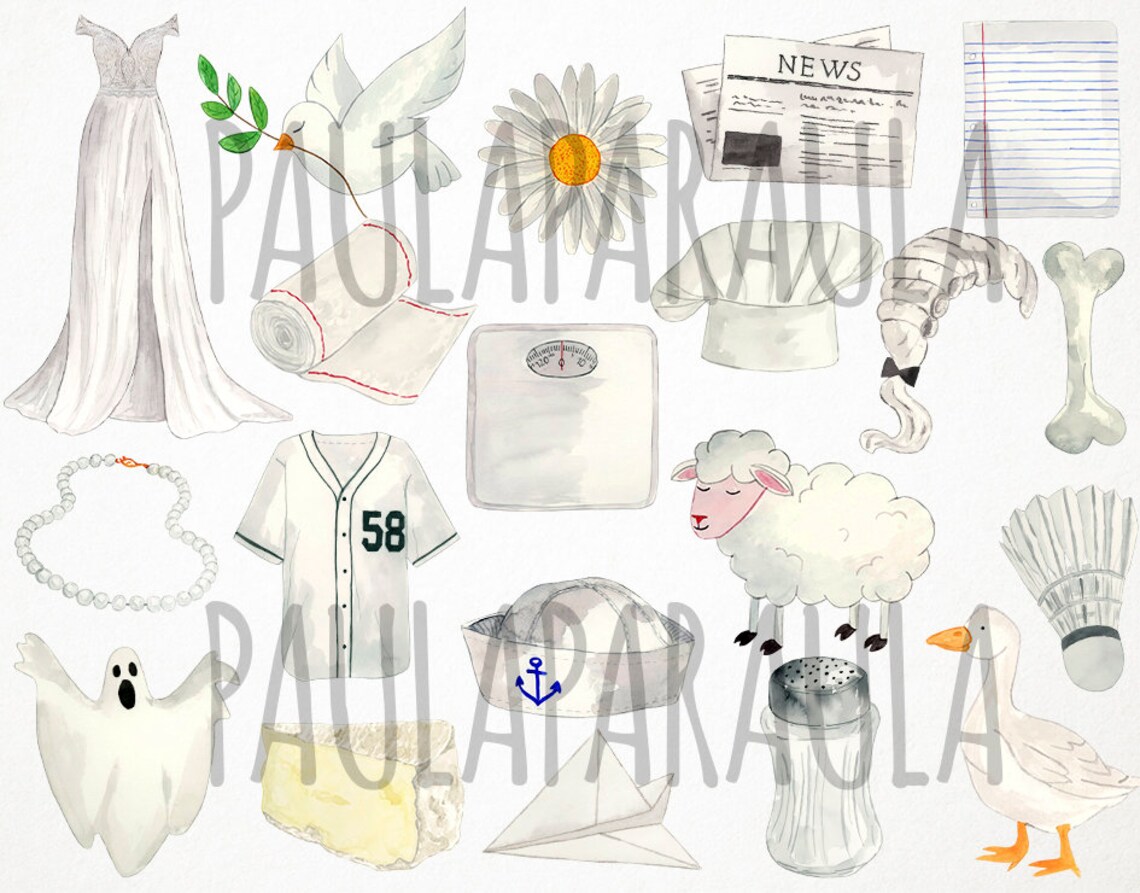 Watercolor White Clipart White Color Clipart White Objects - Etsy