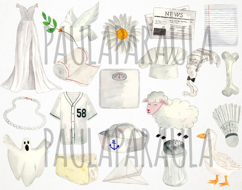 Watercolor White Clipart White Color Clipart White Objects - Etsy