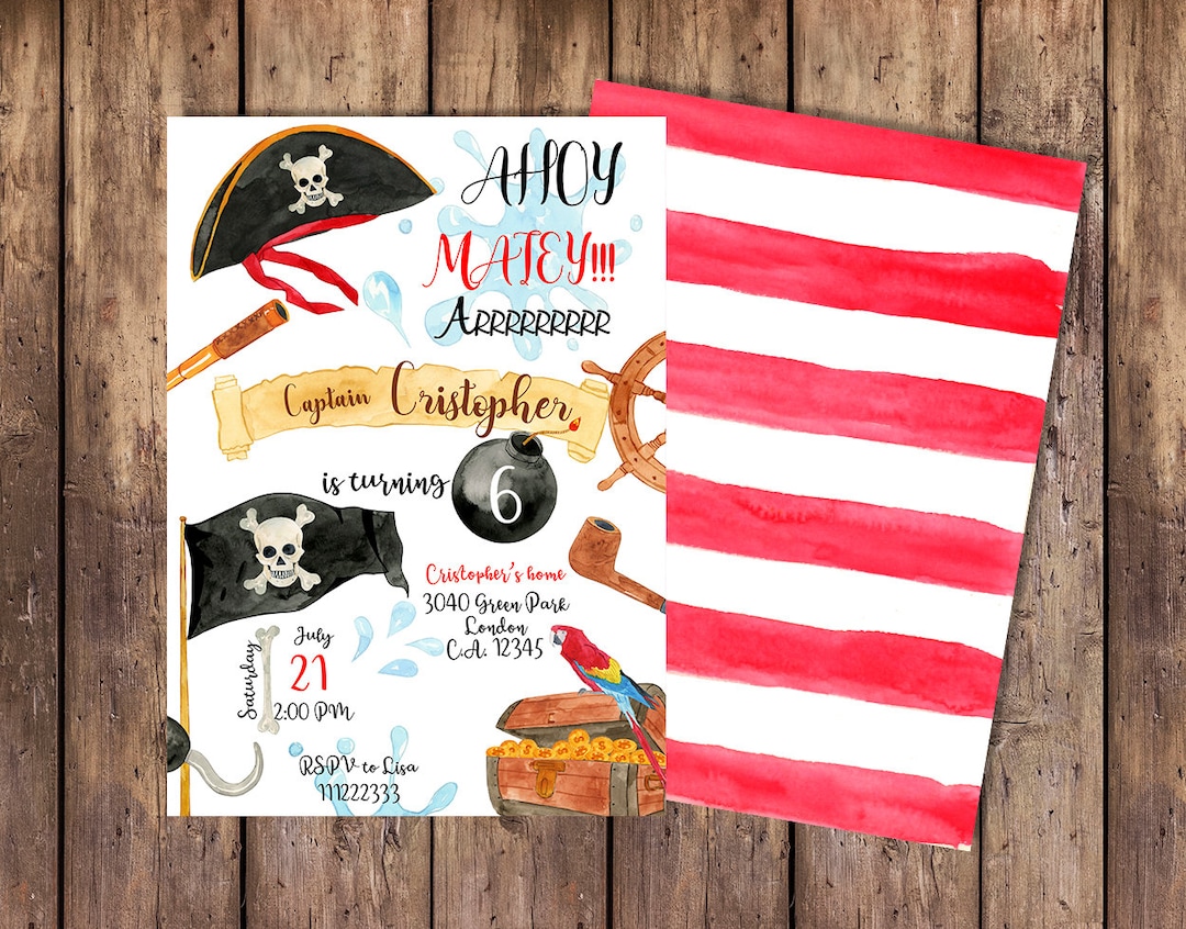 Pirate Birthday Invitation, Pirates Invitation, Ahoy Matey Invitation ...