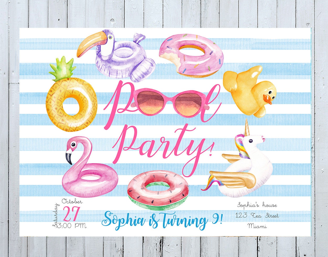 Pool Party Invite Pool Party Birthday Invitation Pool Party | Etsy