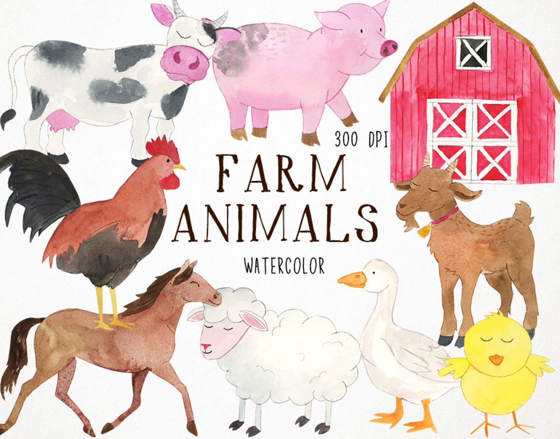 Farm Watercolor Clipart Farm Clipart Farm Animals Clipart - Etsy