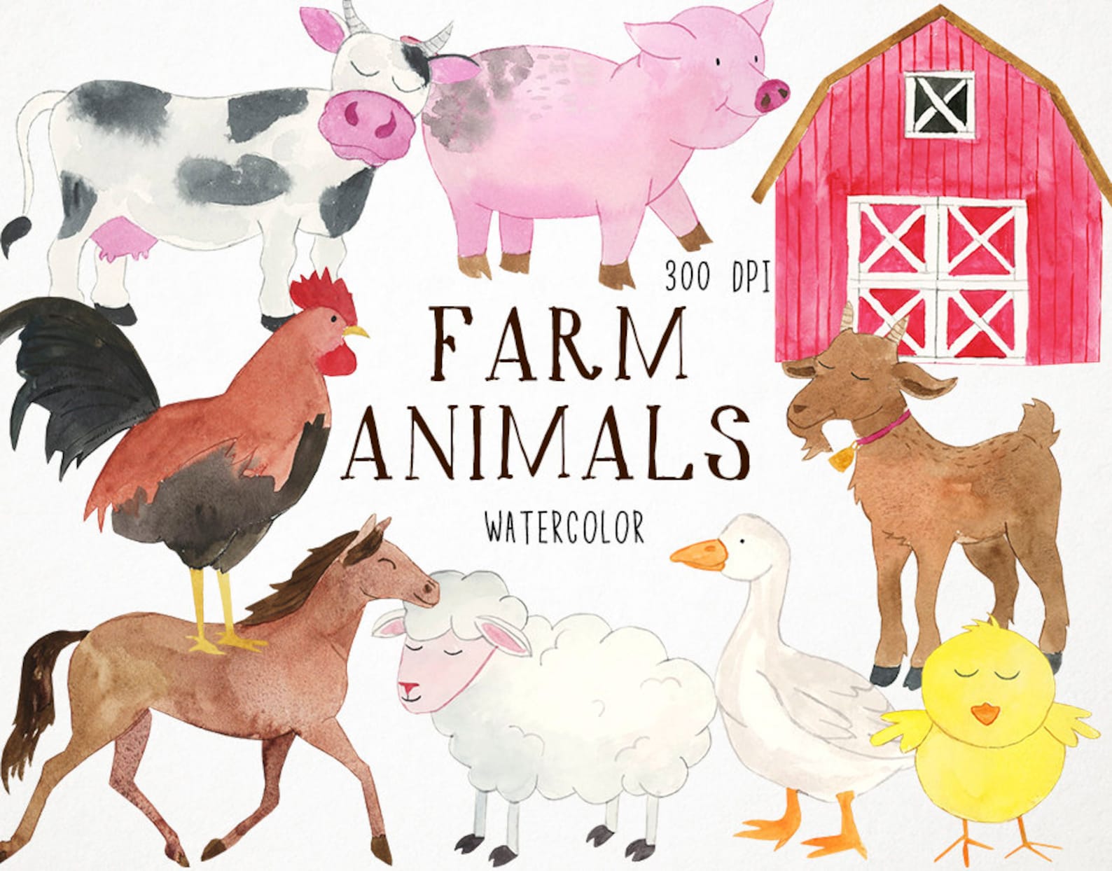 Farm Watercolor Clipart Farm Clipart Farm Animals Clipart - Etsy