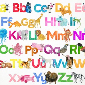Watercolor Animal Alphabet Clipart, Animals A-Z Clipart, Zoo Clipart ...
