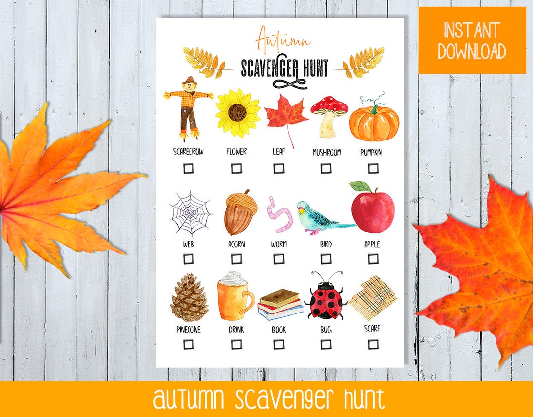 Printable Autumn Scavenger Hunt for Kids, Printable Fall Scavenger Hunt ...
