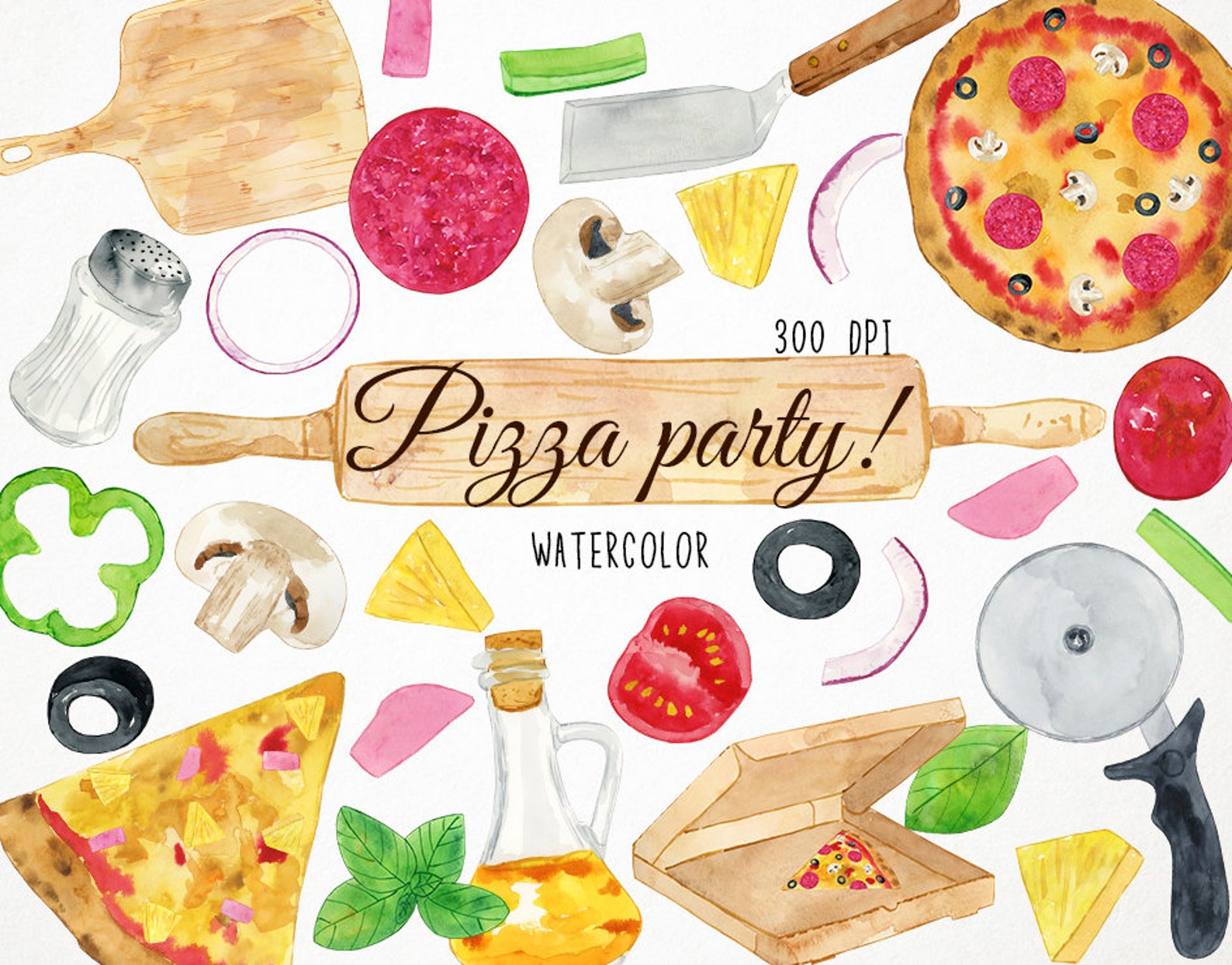 Pizza Clipart, Pizza Clip Art, Watercolor Pizza Watercolor, Watercolor ...