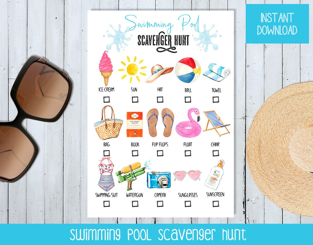 Printable Swimming Pool Scavenger Hunt for Kids, Summer Scavenger Hunt ...